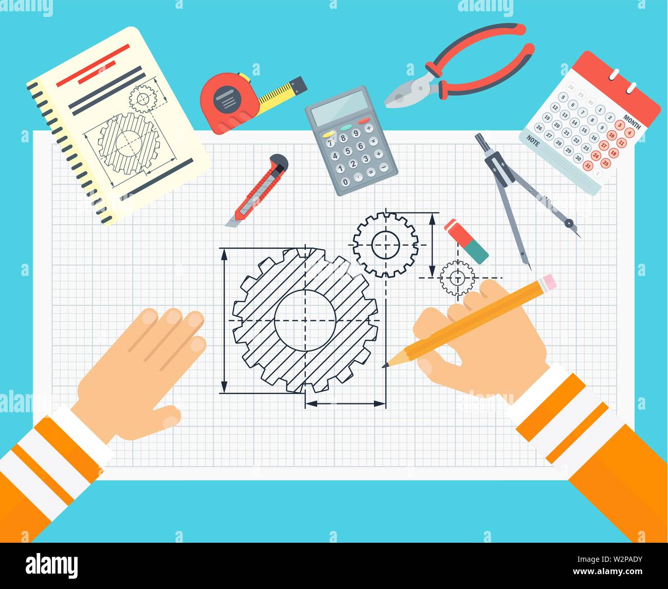 Workplace of a design engineer. Flat vector illustration Stock Vector ...