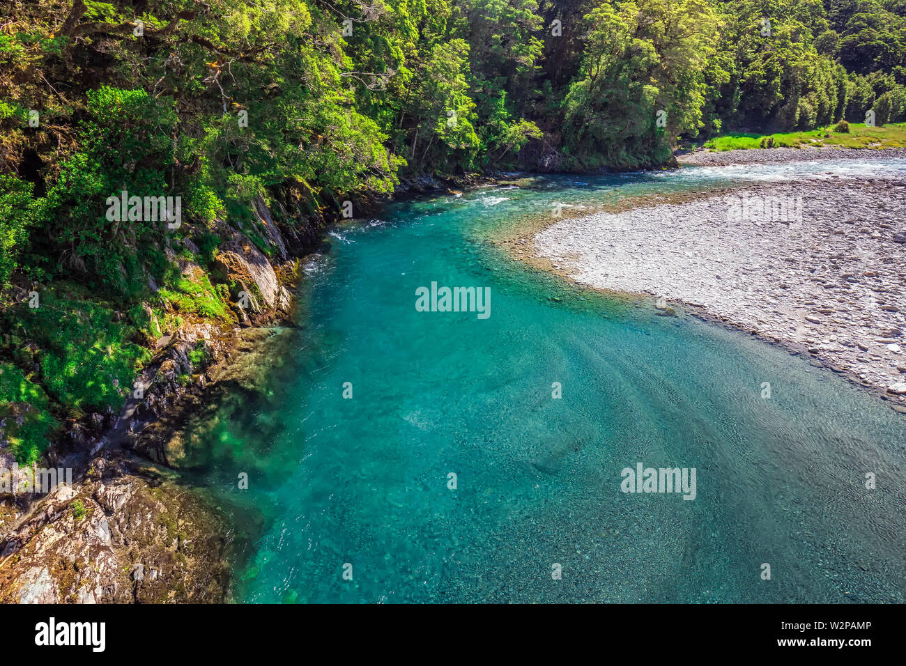 The swing bridge on Blue Pool in Wanaka, New Zealand Stock Photo - Alamy