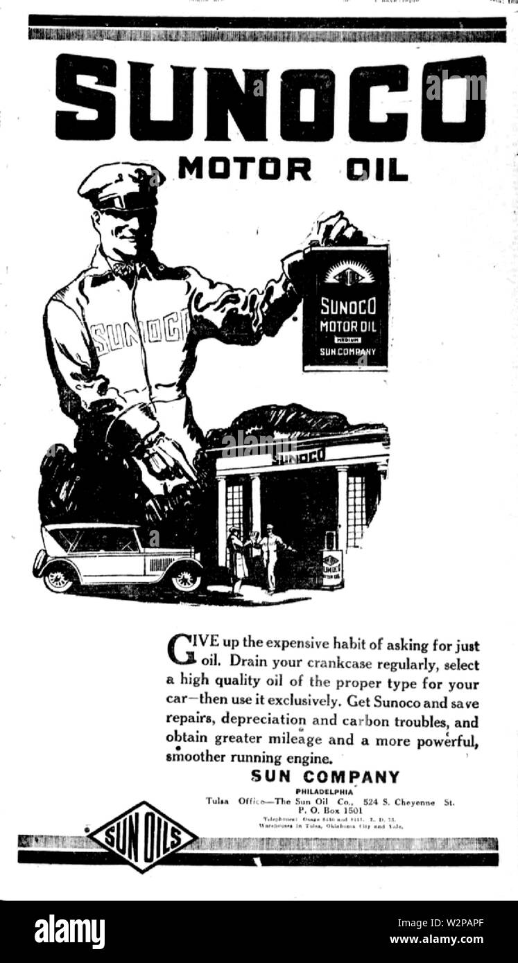 1920 Sunoco motor oil newspaper ad Stock Photo - Alamy