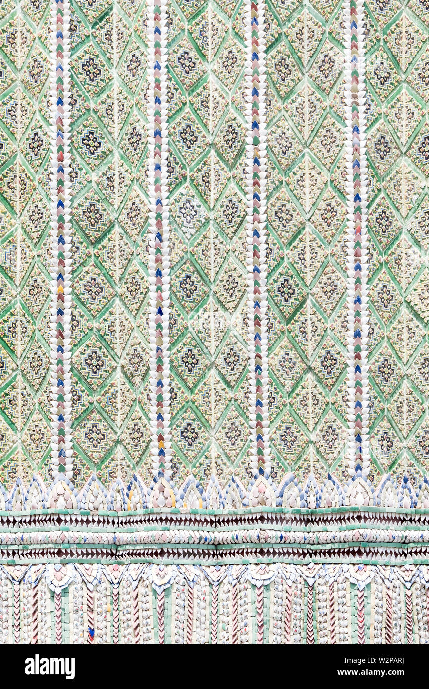 Floral pattern from the ceramic tiles on the column of the Thai church ...