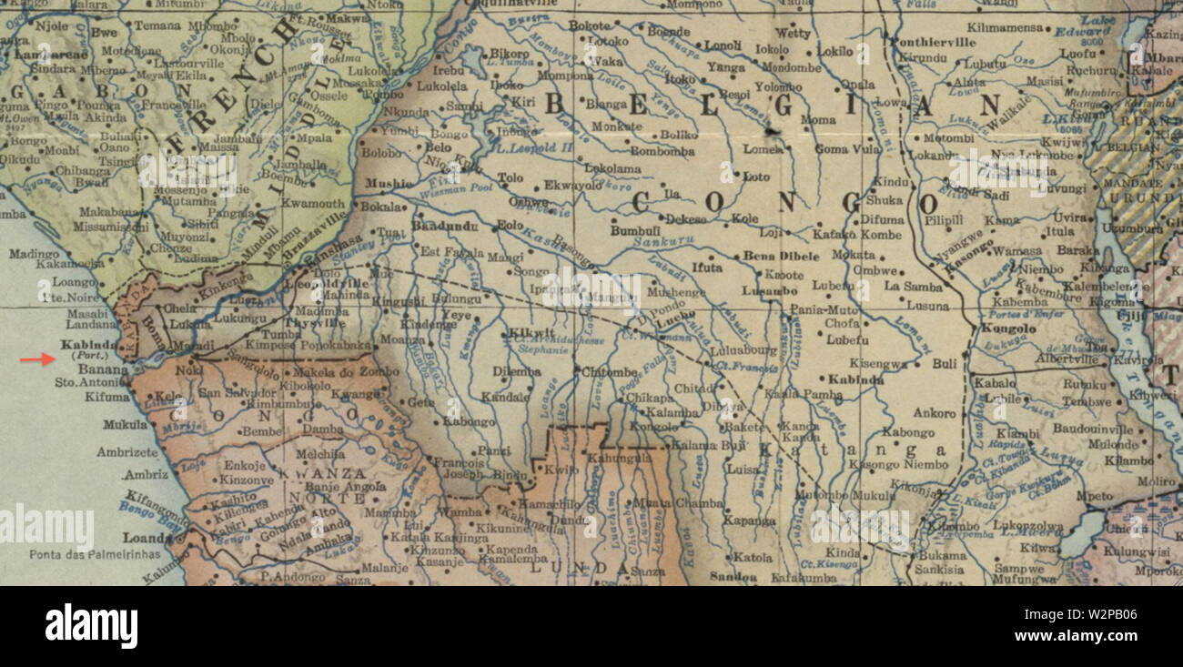 1922 Kabinda detail Map of Africa and Adjoining Portions of Europe and ...