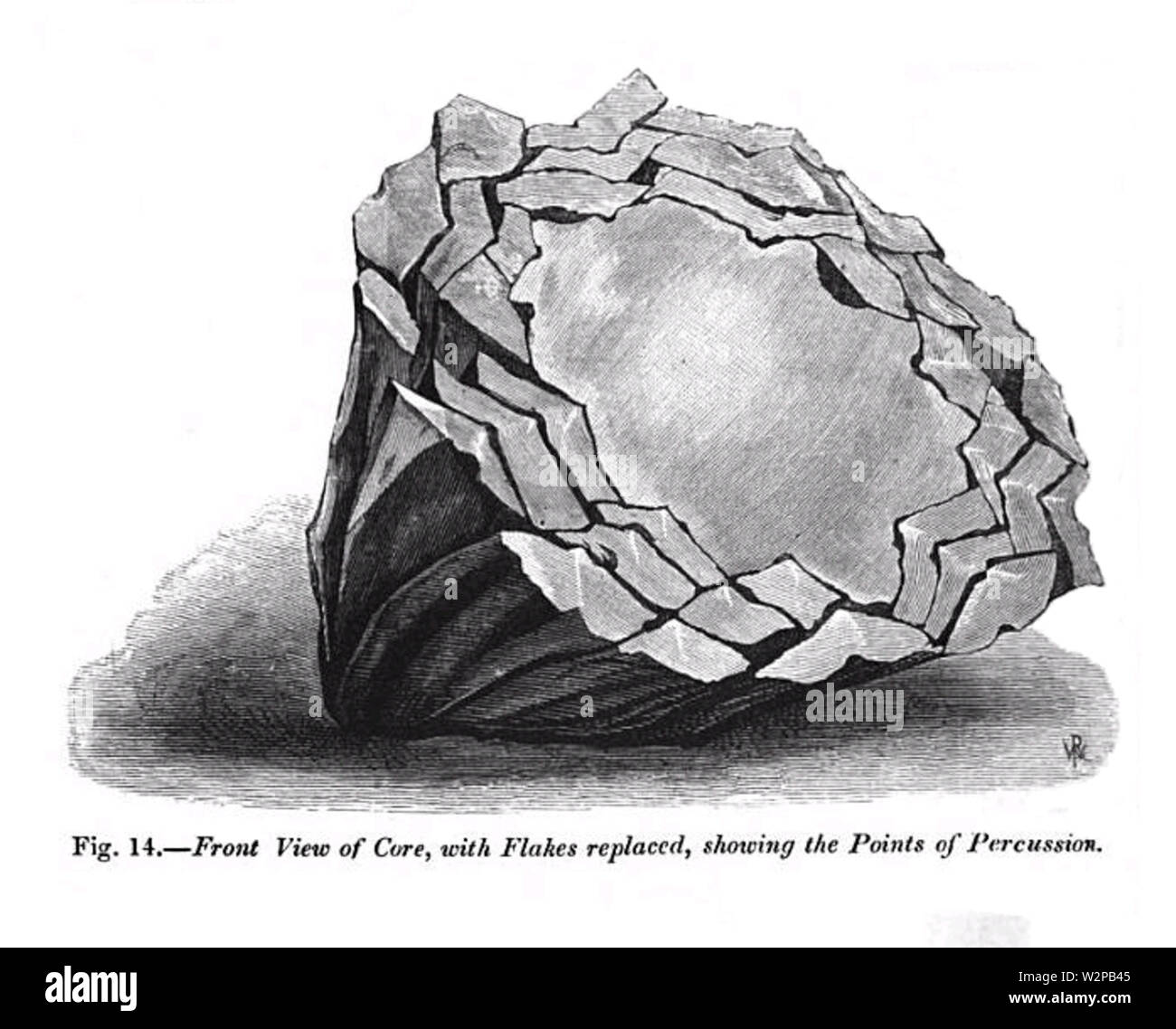 19th century knowledge gun flint core with flakes replaced front view ...