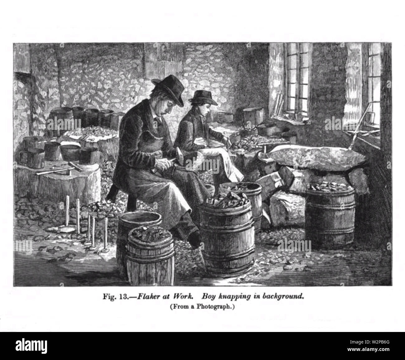 19th century knowledge primitive tools gun flint knapper at work Stock ...