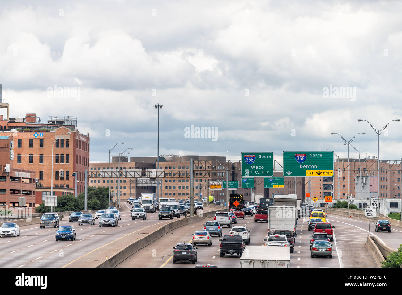 Dallas, USA - June 7, 2019: High angle view of highway in city in ...