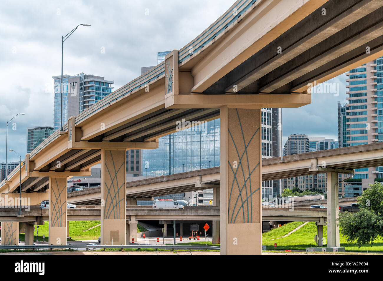 Dallas, USA - June 7, 2019: Downtown elevated highway in city in summer ...