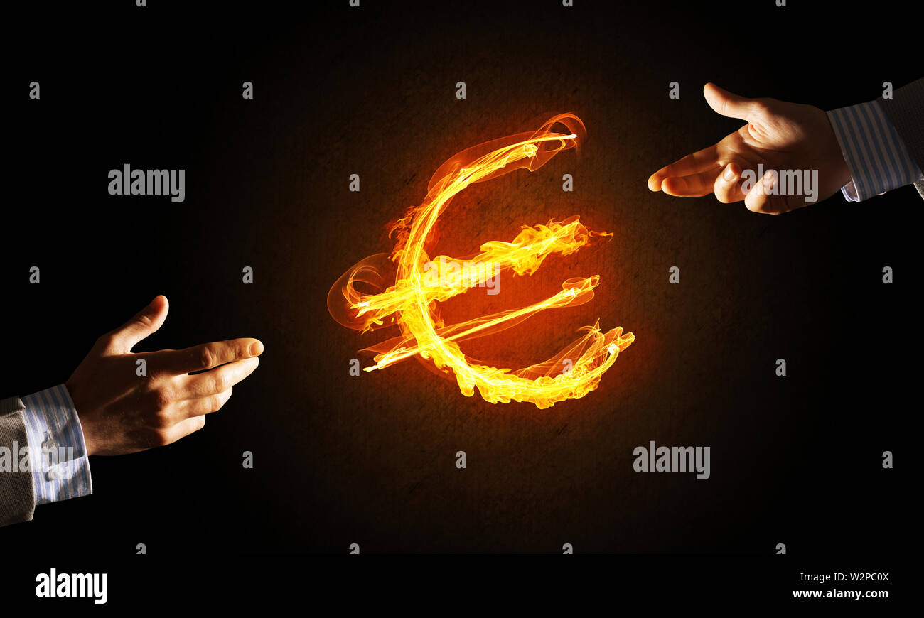 Euro currency glowing symbol on dark background hi-res stock ...
