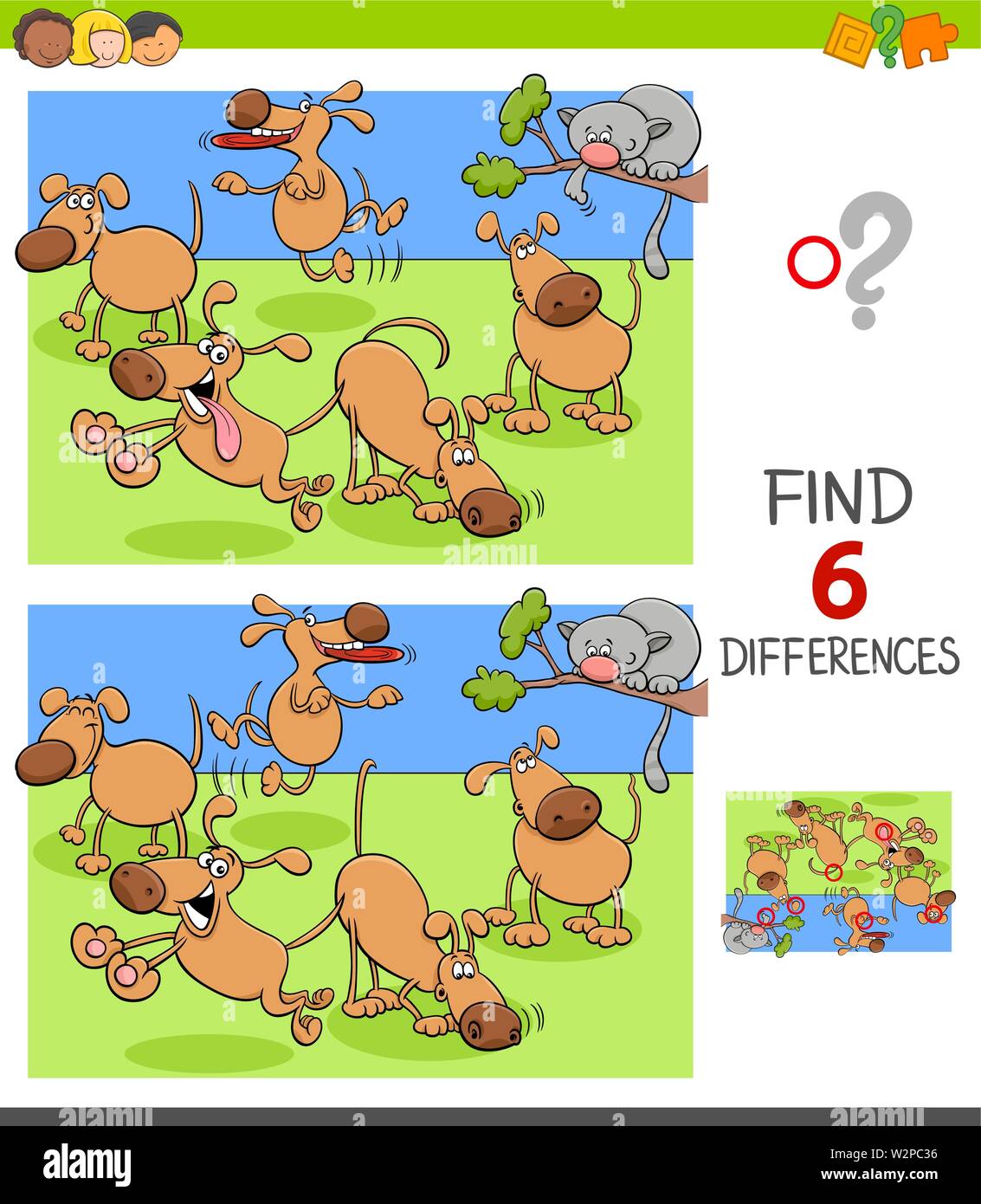 Cartoon Illustration of Finding Six Differences Between Pictures ...