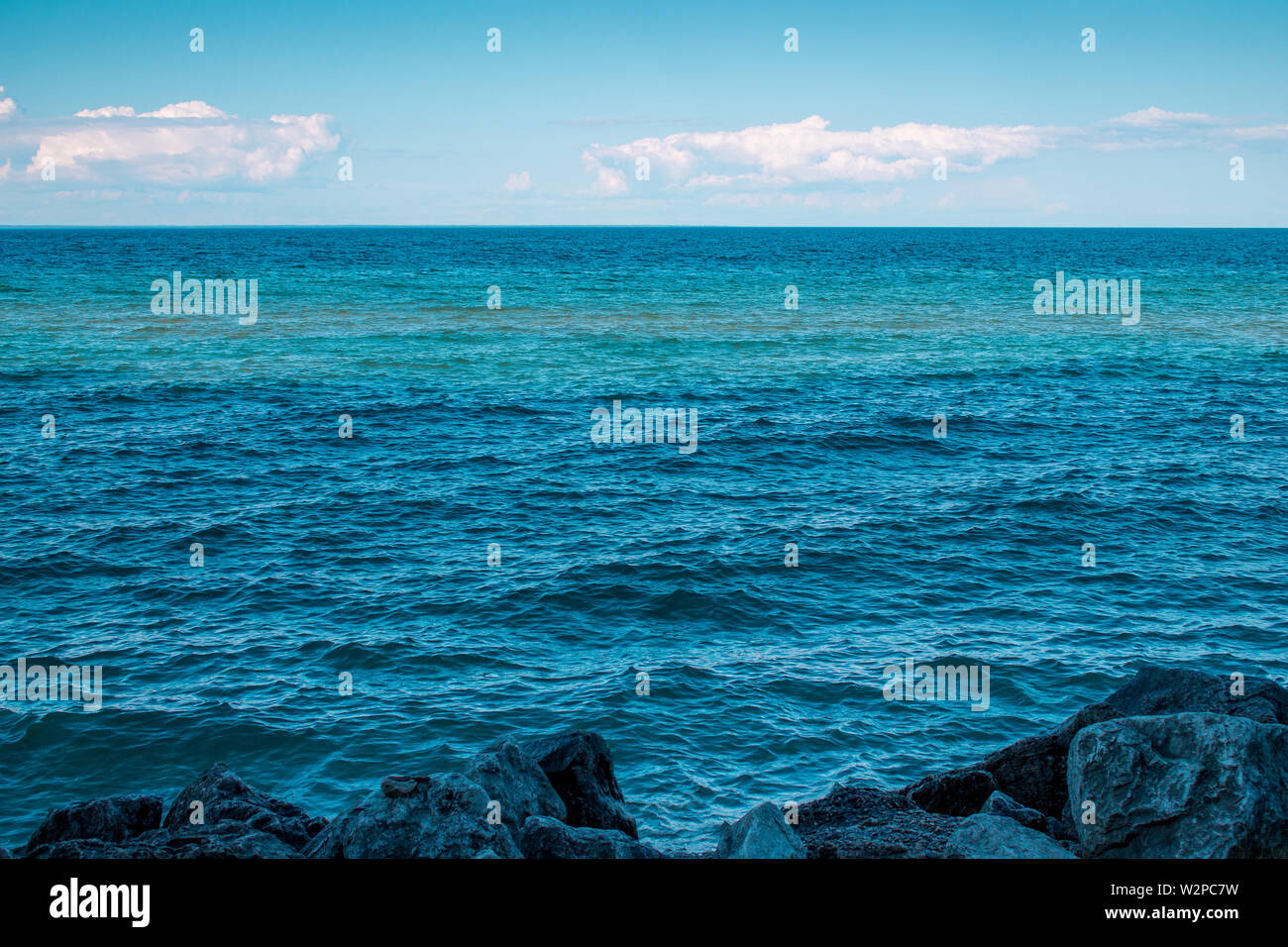 The deep blue waters of Lake Michigan from Mackinac Island Stock Photo ...
