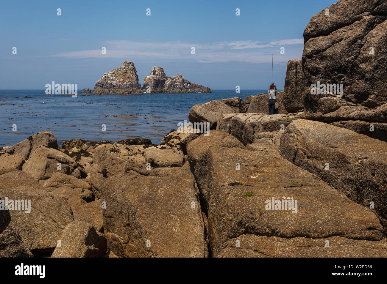 St Helen - Scilly Isles - Female Walking and Viewing Rocks Over Sea ...