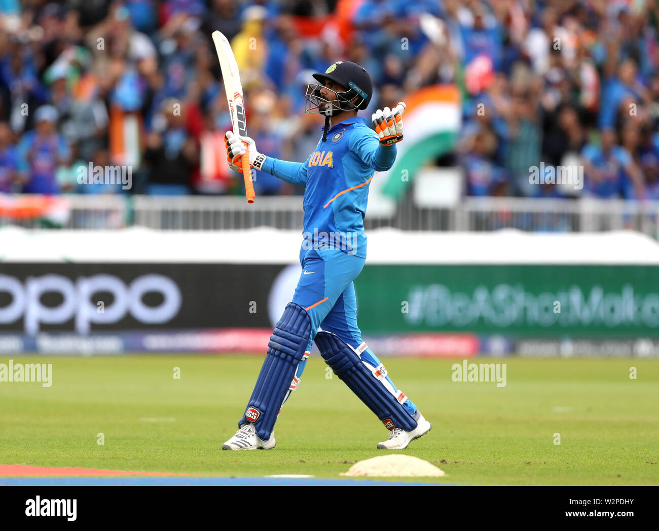 India's Ravindra Jadeja celebrates his half century during the ICC ...