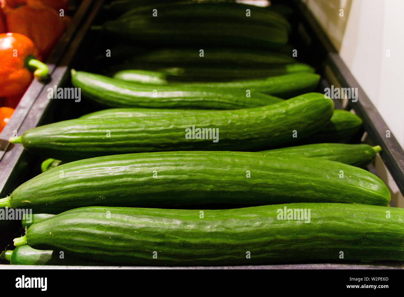 healthy green cucumbers sold at the supermarket Stock Photo - Alamy