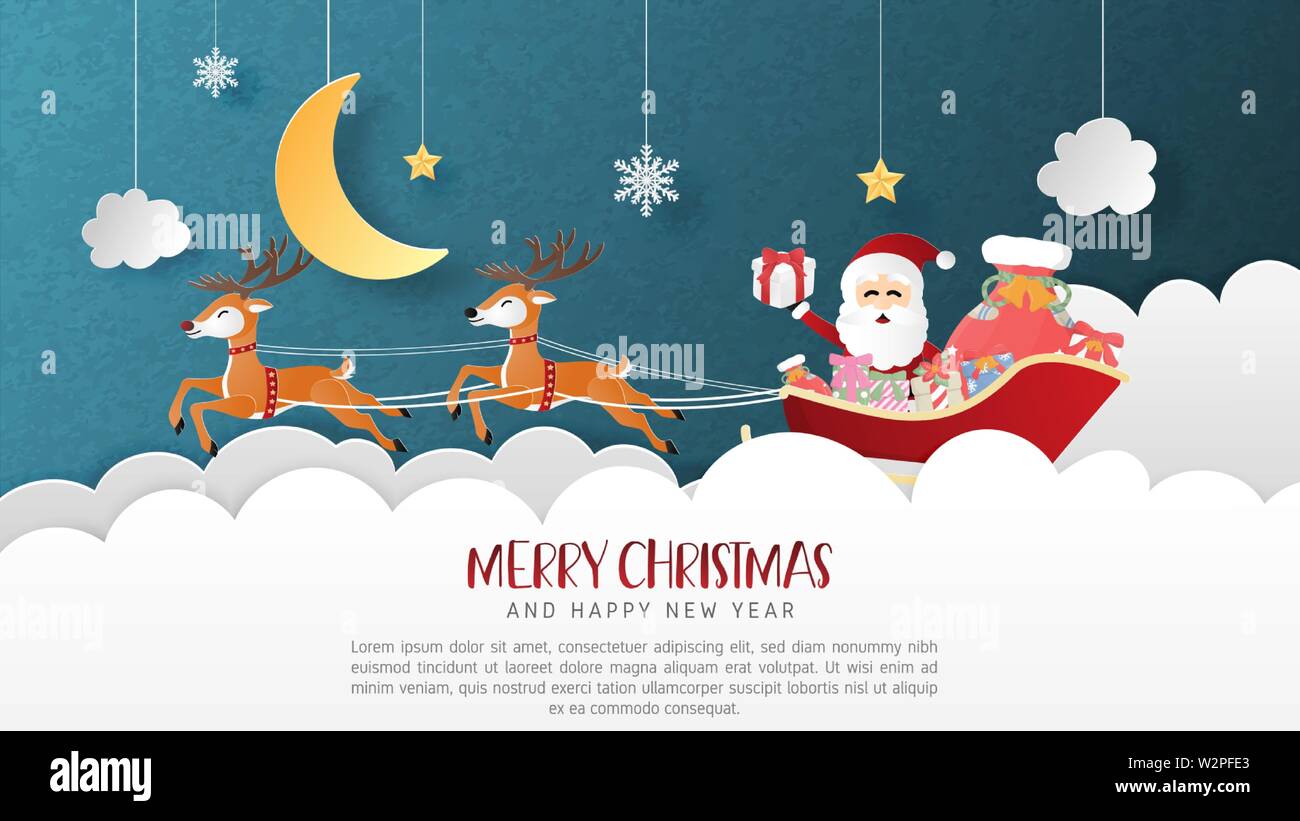 Merry Christmas and Happy new year greeting card in paper cut style ...