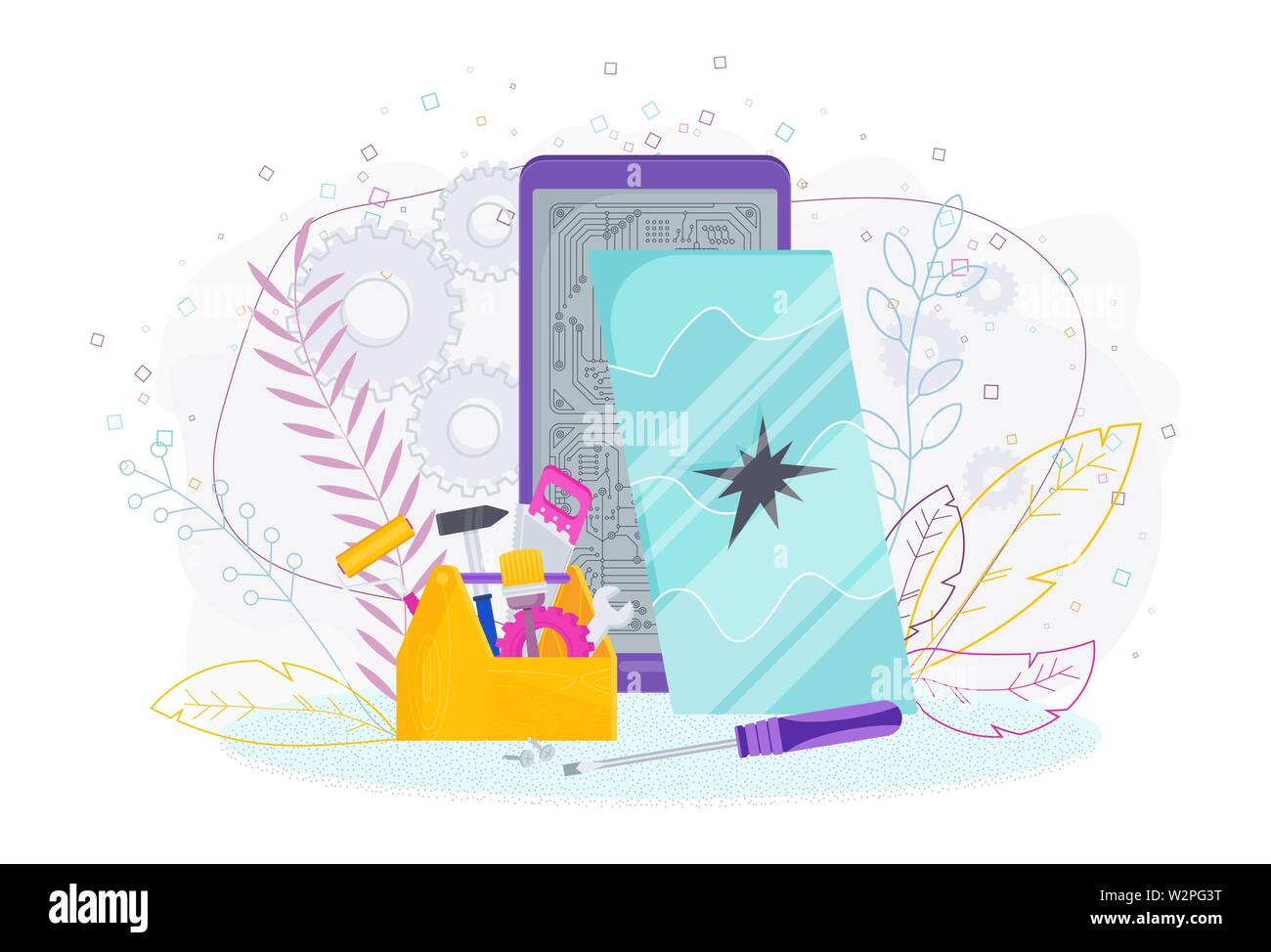 Mobile phone with a broken screen. Repair of mobile phones Stock Vector ...