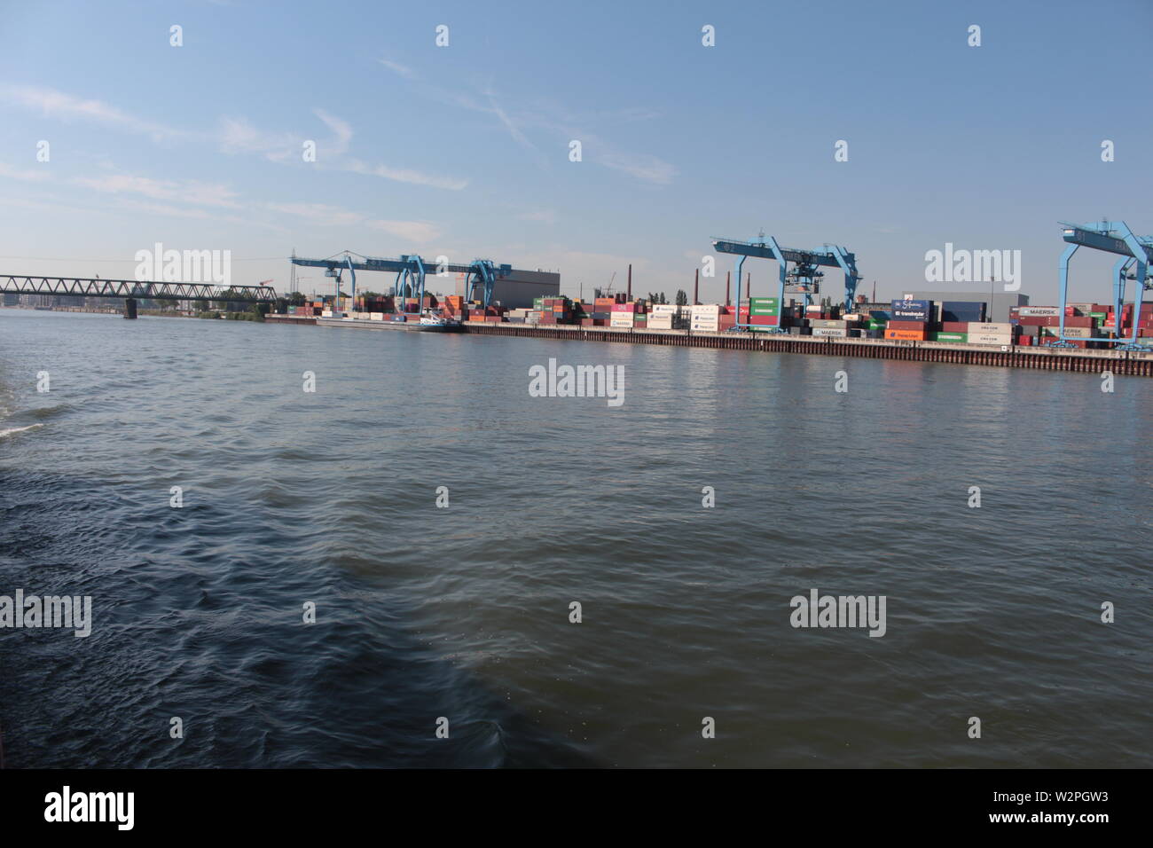 Cargo port on the Rhine river in Mainz Stock Photo - Alamy