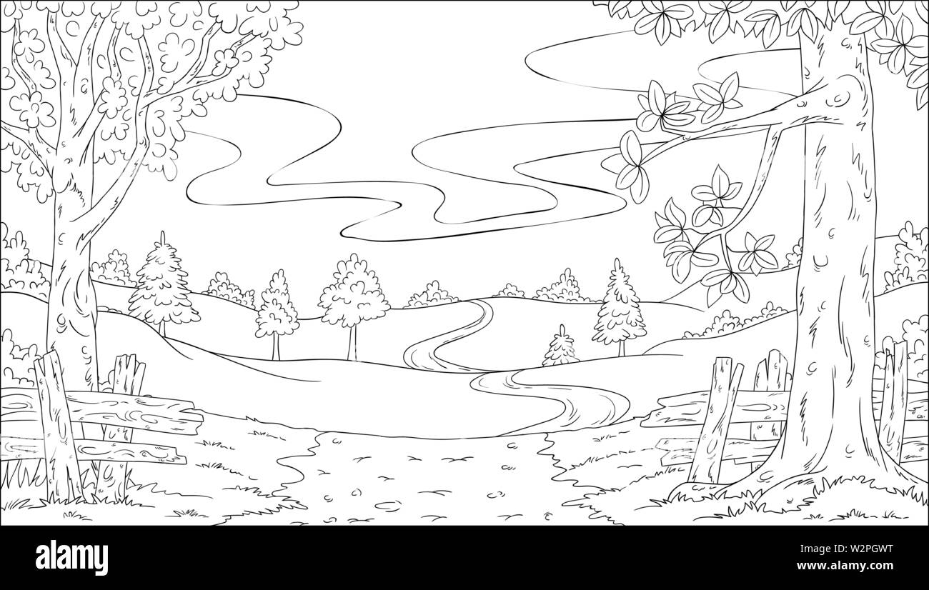 Coloring book landscape. Hand draw vector illustration with separate ...