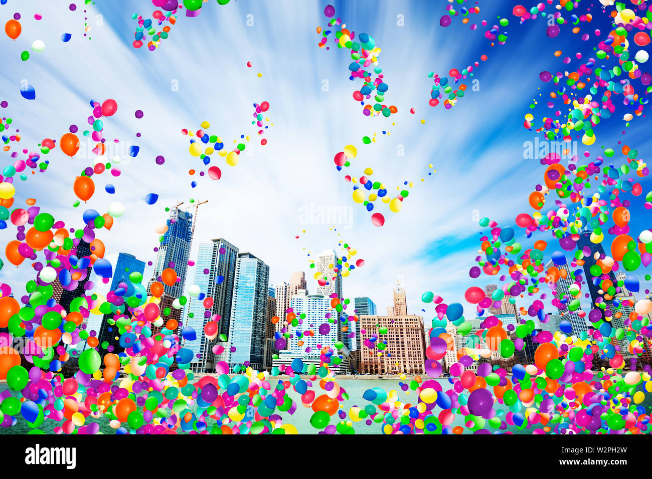 Chicago cityscape USA with air balloons view Stock Photo - Alamy