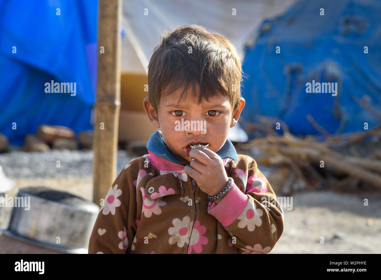 Ajmer, India - February 07, 2019: Portrait of Indian boy on the street ...