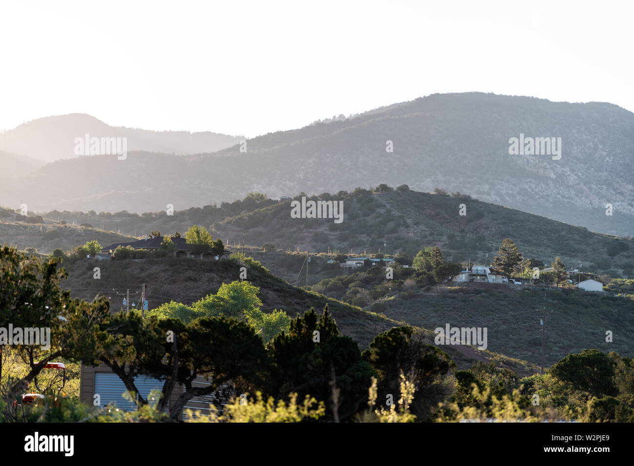 New Mexico La Luz sunrise in residential town view of Sacramento ...