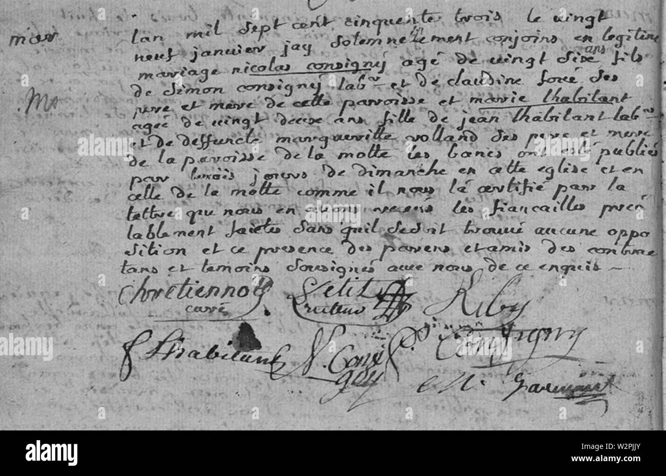 Acte du mariage de Nicolas Consigny et de Marie Lhabitant Lachapelle-en ...