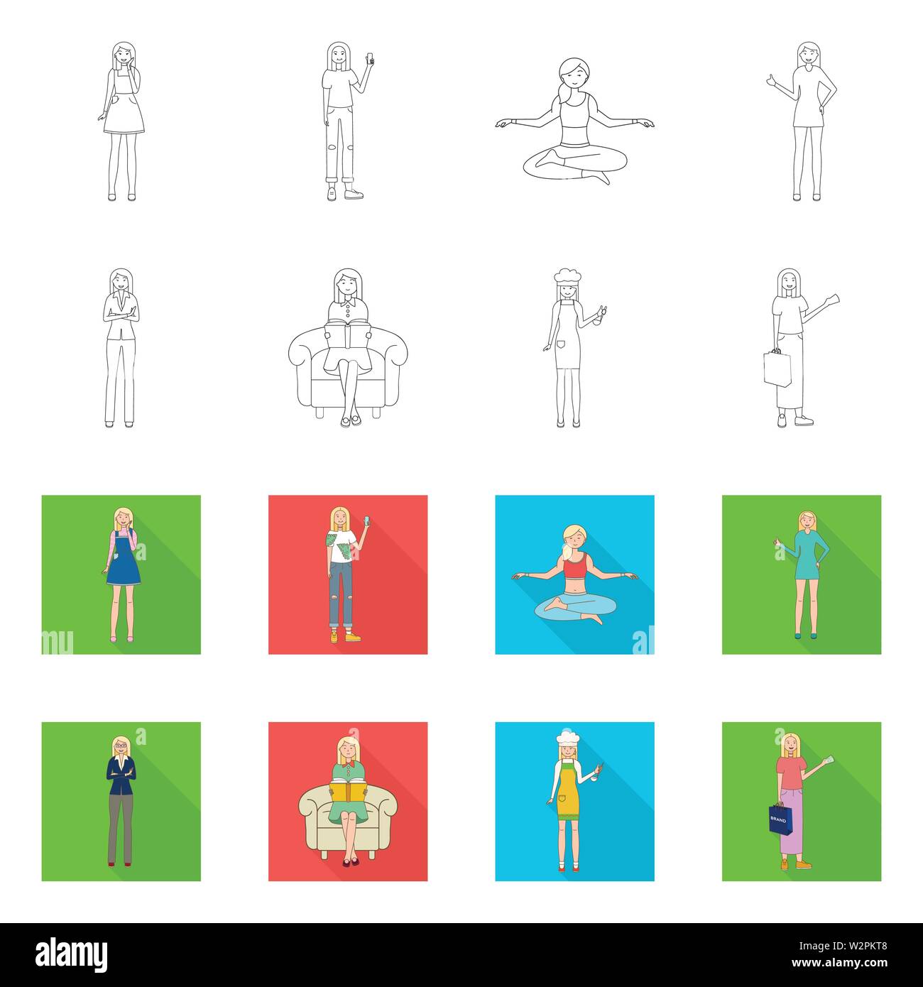 Isolated object of posture and mood sign. Set of posture and female ...