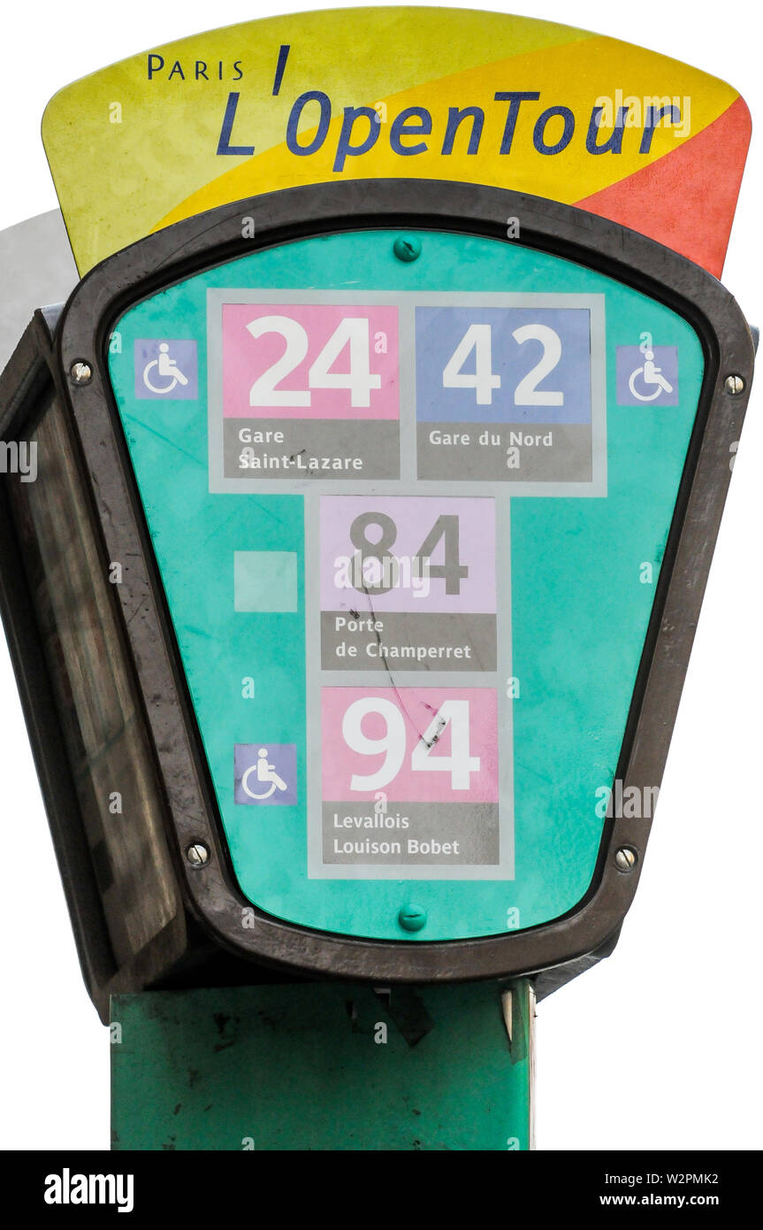 Open Tour, Bus sign, Paris, Ile-de-France, France Stock Photo - Alamy