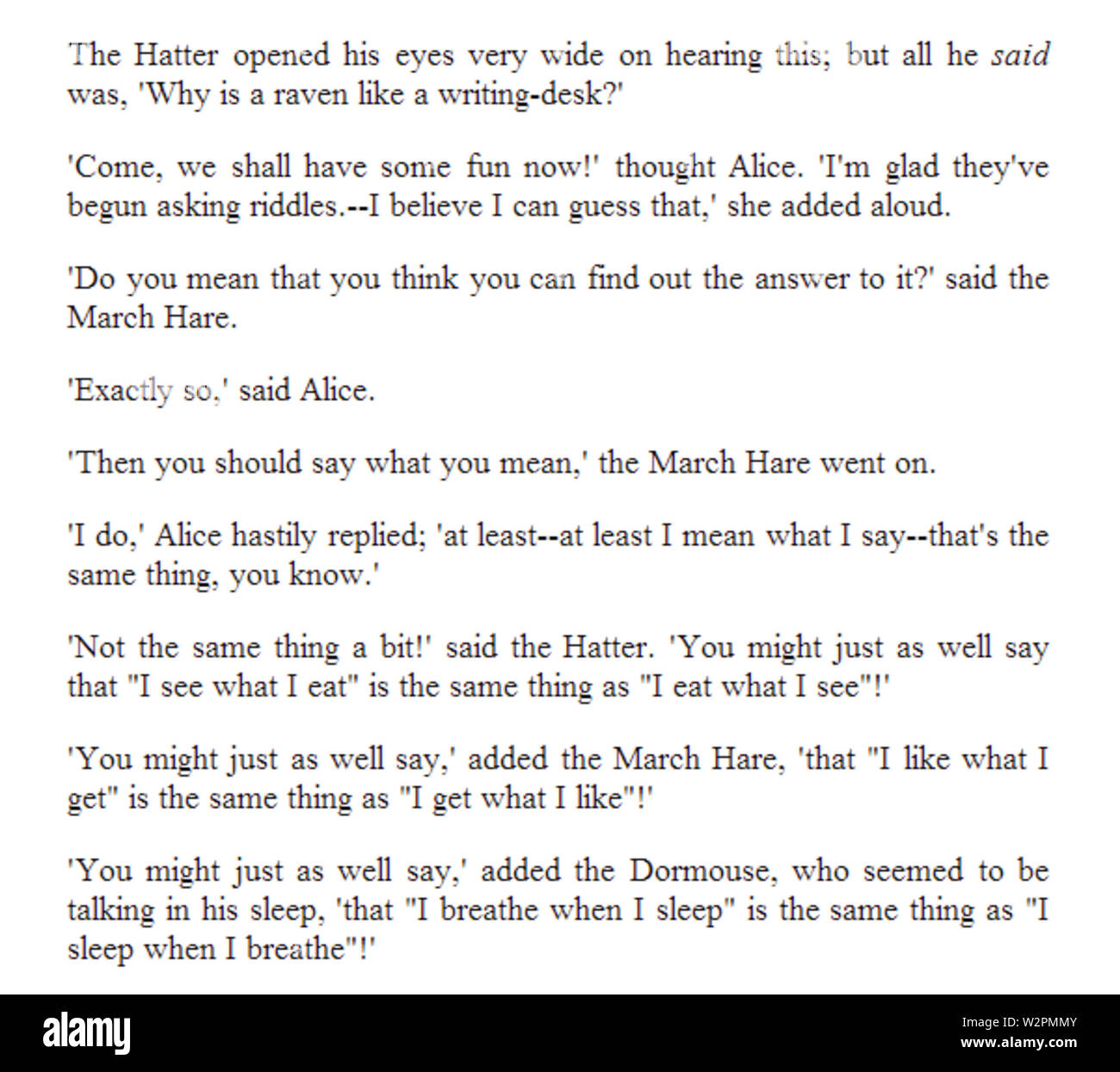 Alice tea party dialog Stock Photo - Alamy