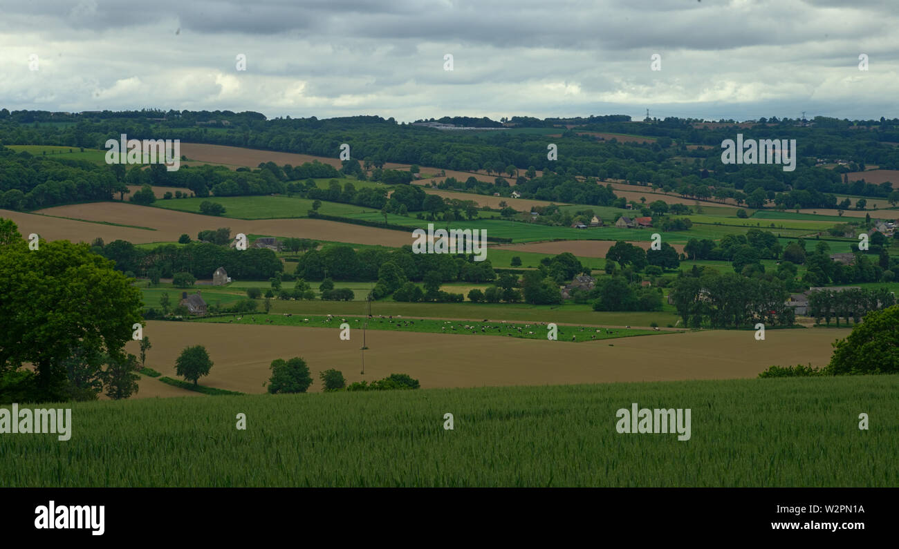 View from the hill on tranquil landscape in rural Normandy Stock Photo ...