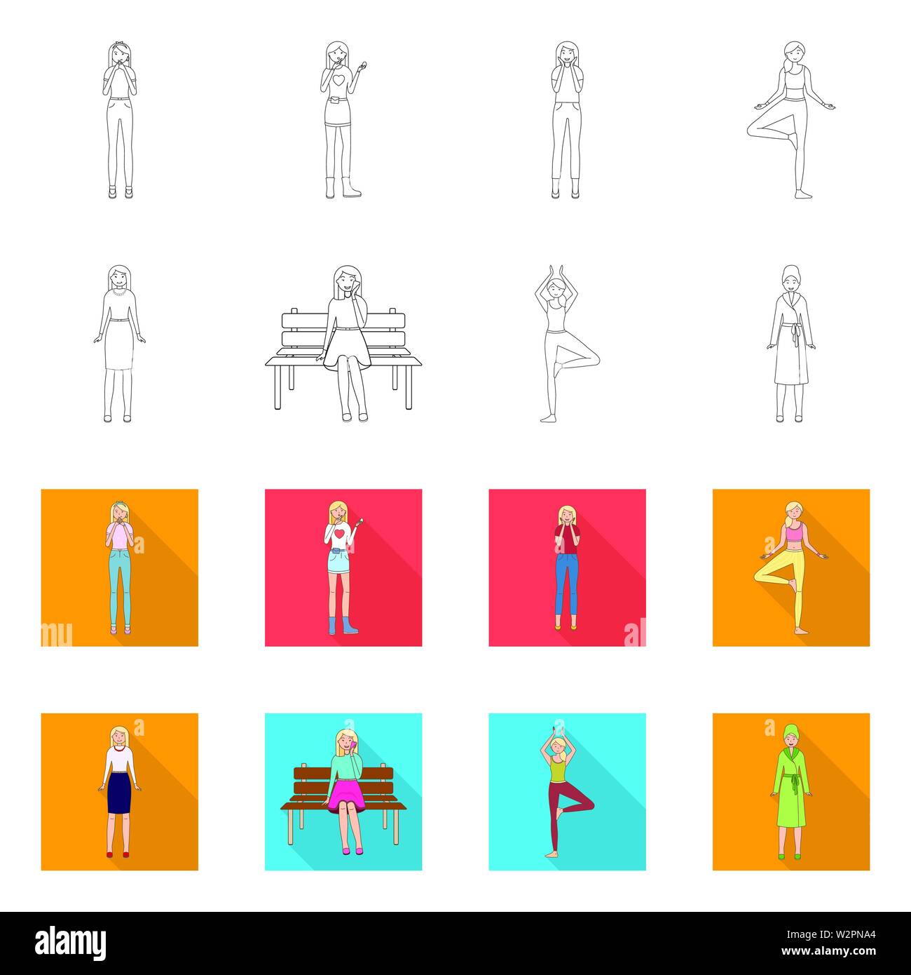 Isolated object of posture and mood icon. Collection of posture and ...