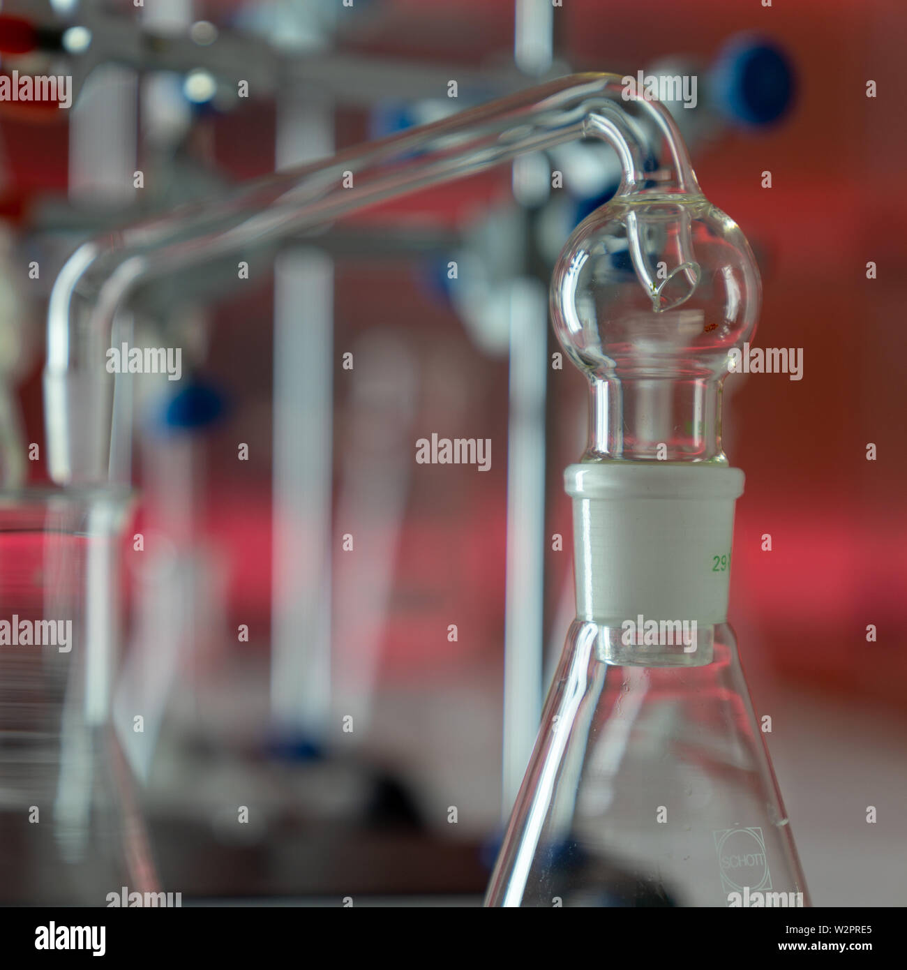 Glass instruments in the laboratory of chemical synthesis Stock Photo ...