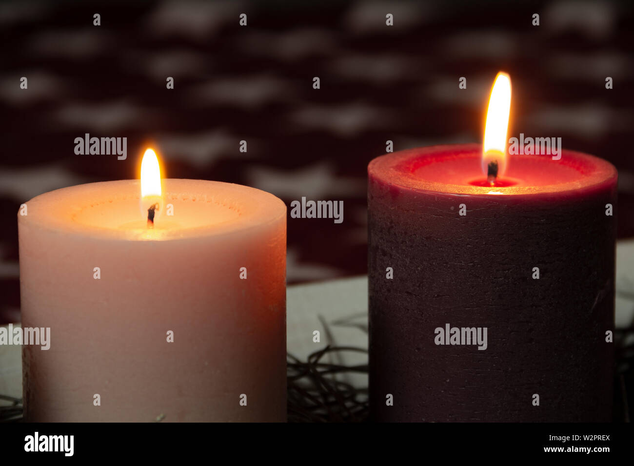 Christmas decoration with beautiful Advent candles. Close up Burning ...