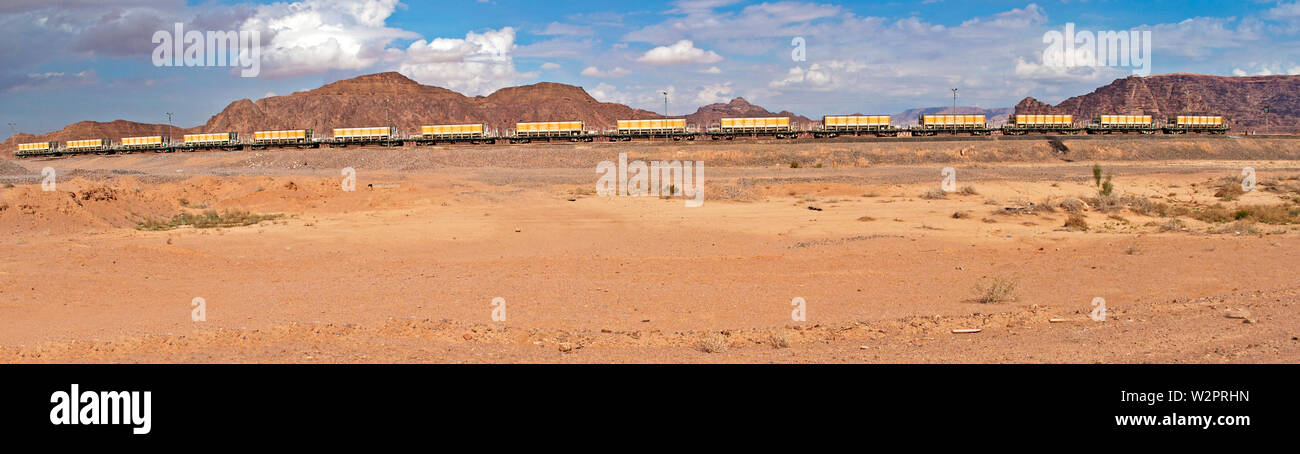 Locomotive train in Wadi Rum desert, Jordan. Railroad through the ...