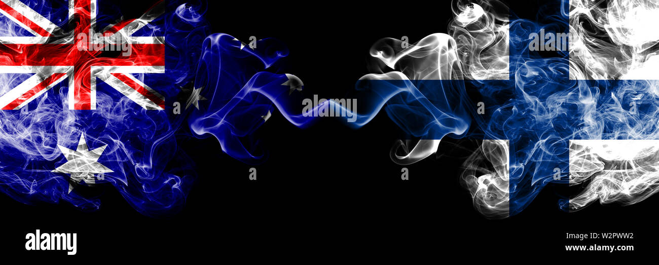 Australia vs Finland, FInnish smoky mystic flags placed side by side ...