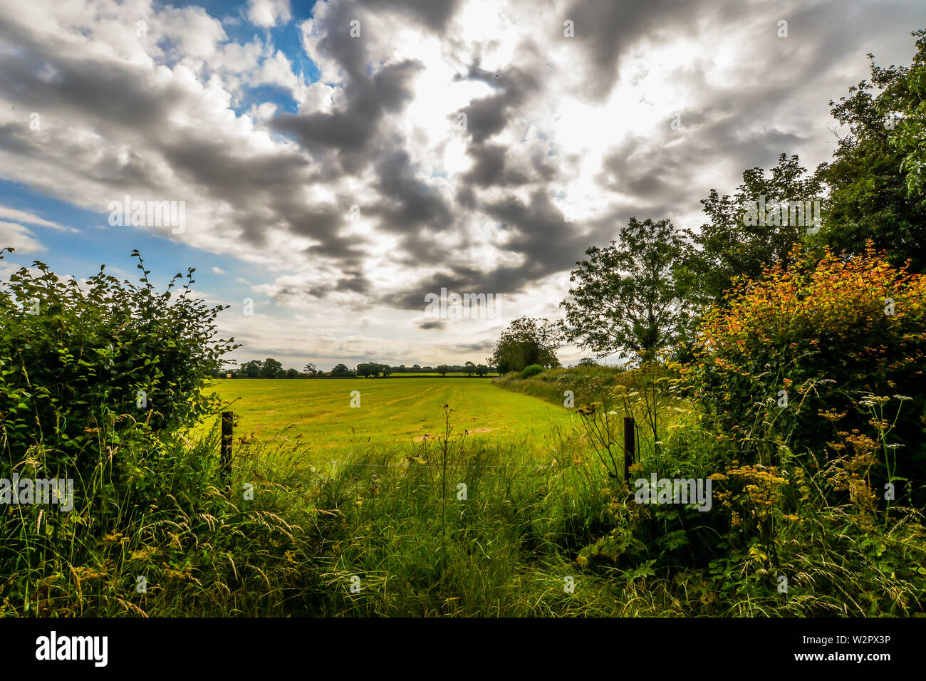 A warm but cloudy summer day looking across the English countryside in ...