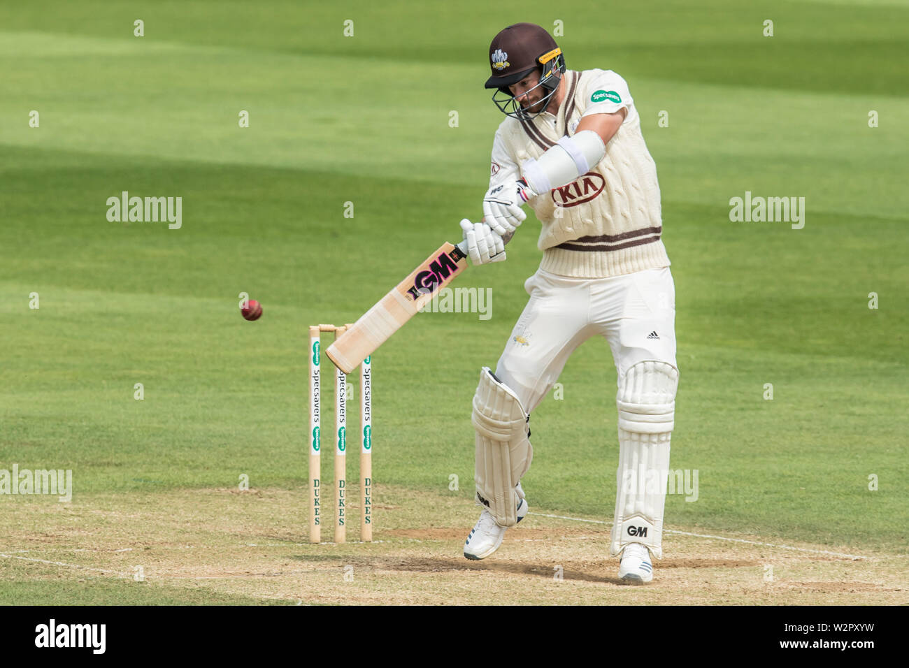 London, UK. 10 July, 2019. Jordan Clark batting for Surrey against Kent ...