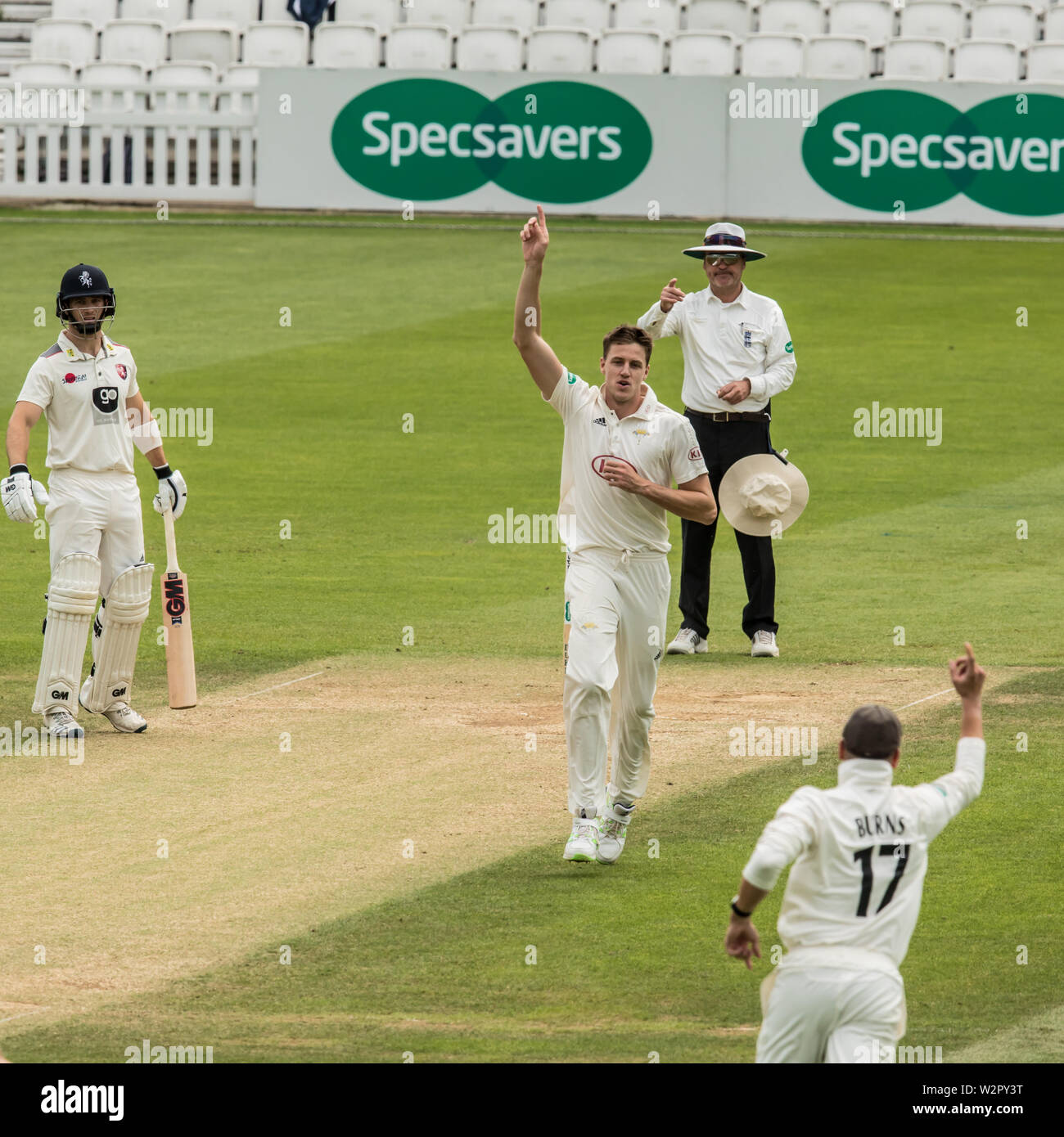 London, UK. 10 July, 2019. Morne Morkel celebrates getting the wicket ...
