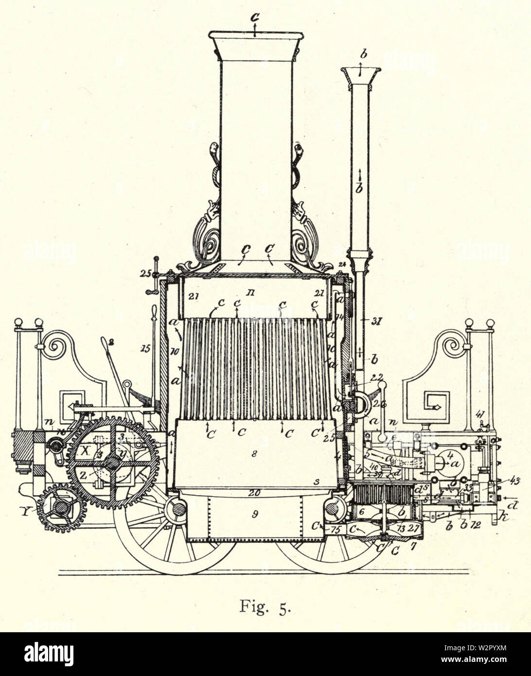 B&O Crab locomotive left elevation cutaway Stock Photo - Alamy