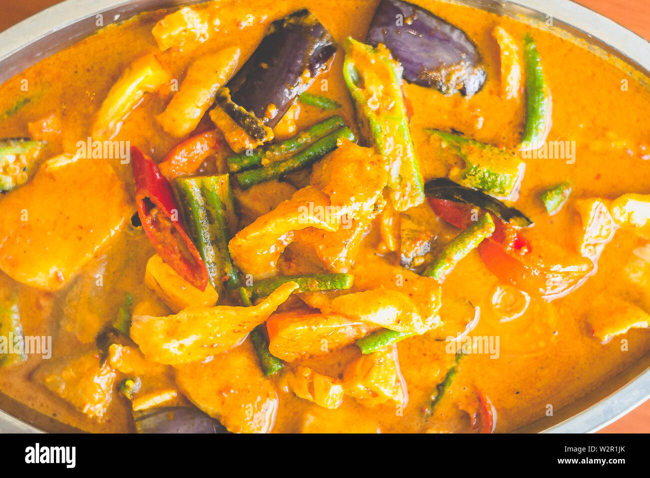 Curry Assam Fish slice with eggplant brinjal okra lady's fingers long ...