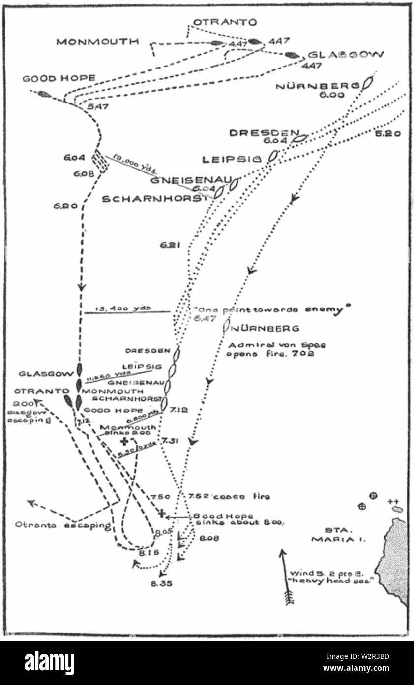 Battle of Coronel (1914) Map Stock Photo - Alamy