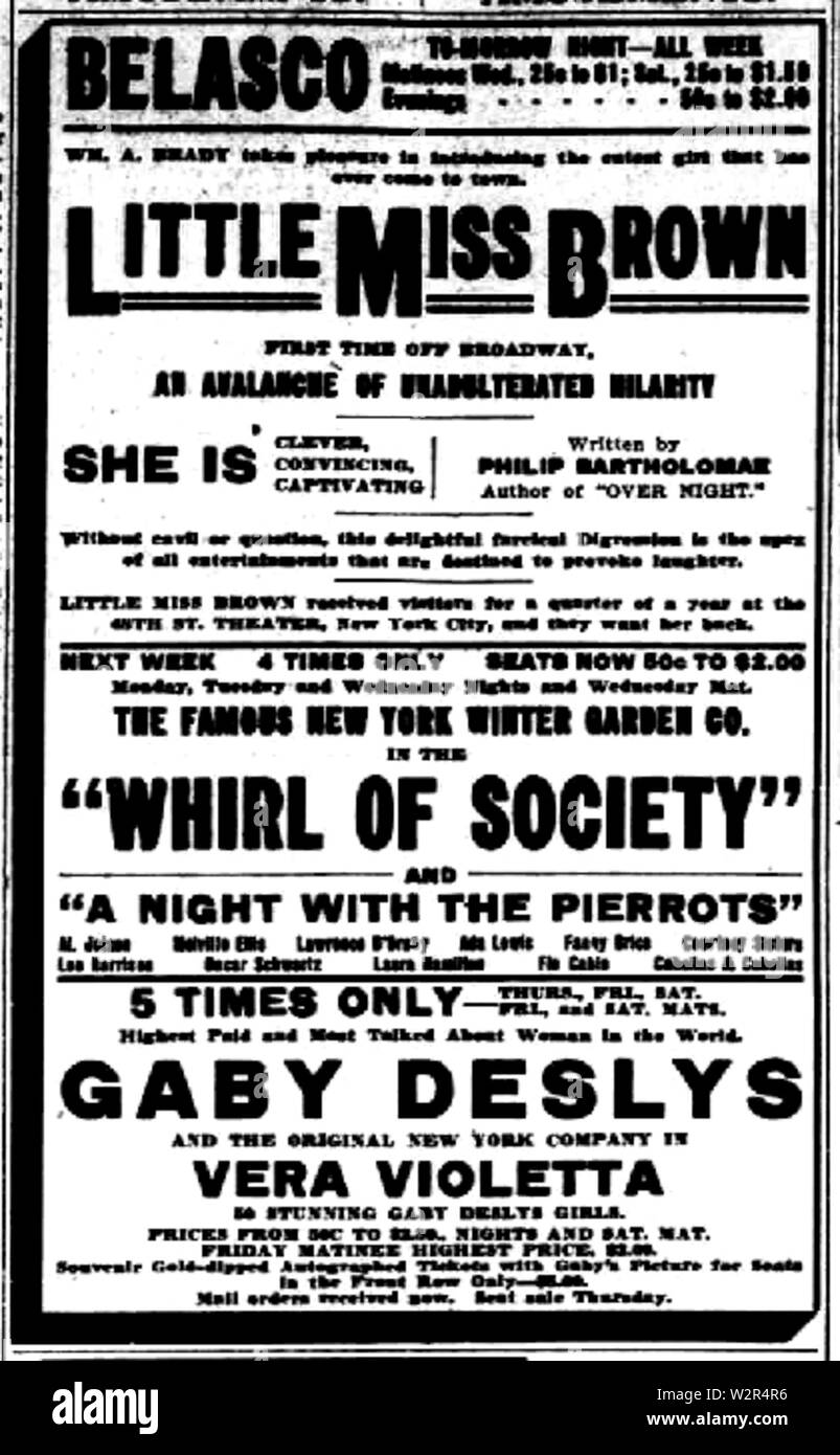 Belasco Nov 1912 newspaper ad Stock Photo - Alamy