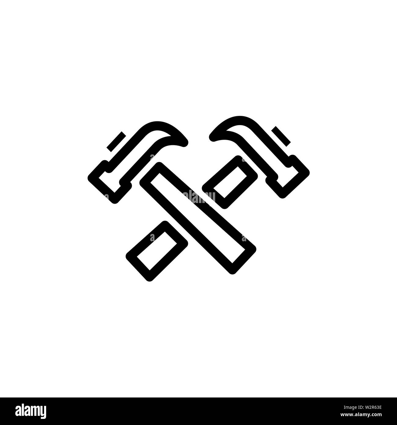 Hammer Crossed Line Icon In Flat Style For App, UI, Websites. Black ...
