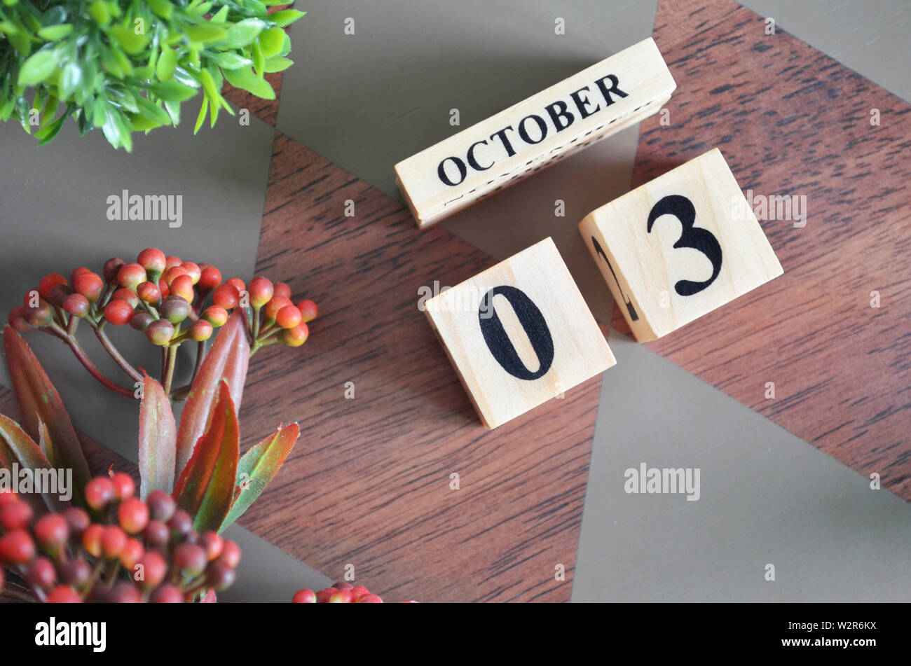 Date of October month. Diamond wood table for background Stock Photo ...