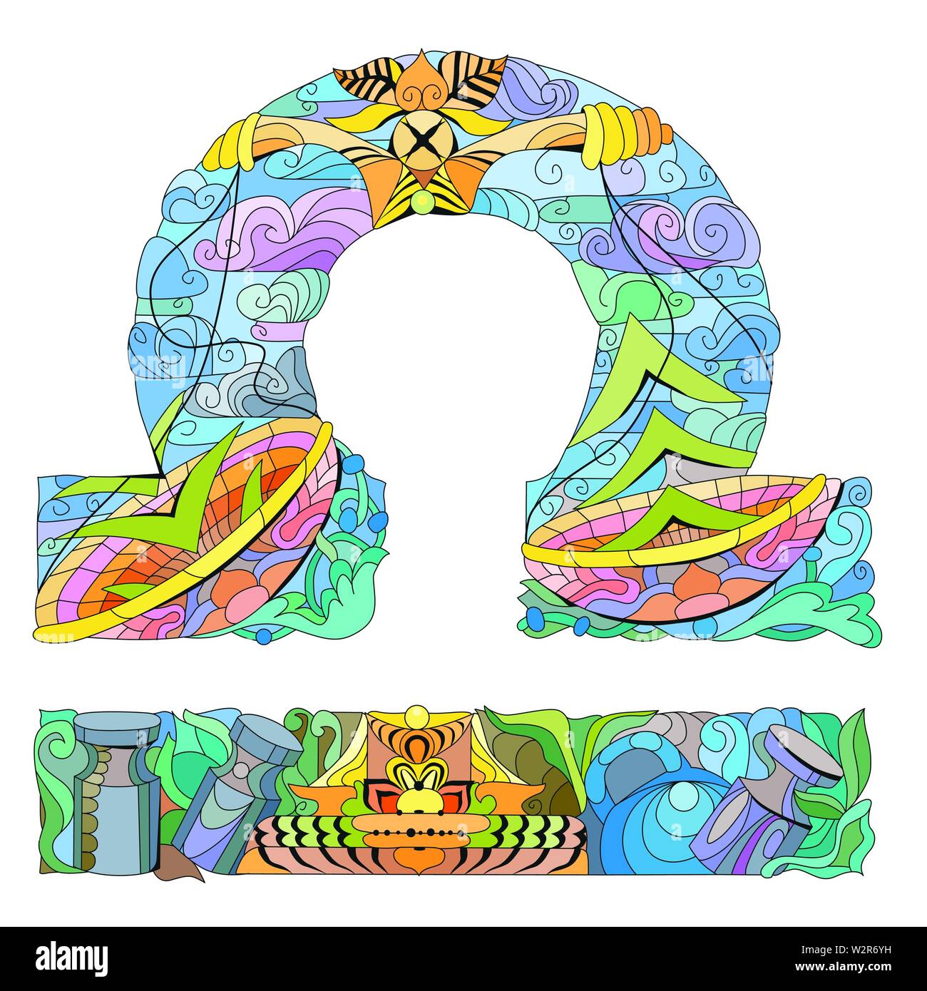 Libra zodiac sign cute retro zentangle stylized in vector Stock Vector ...