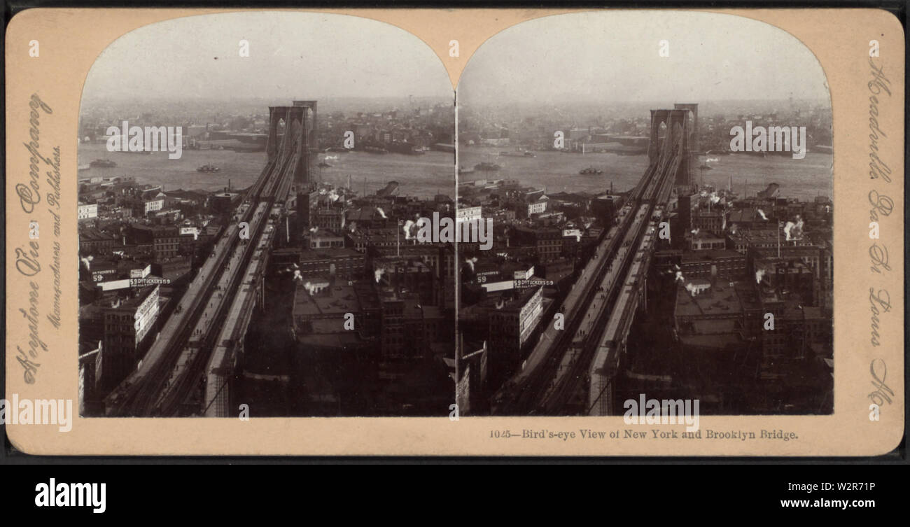 Bird's-eye view of New York and Brooklyn Bridge, from Robert N Dennis ...