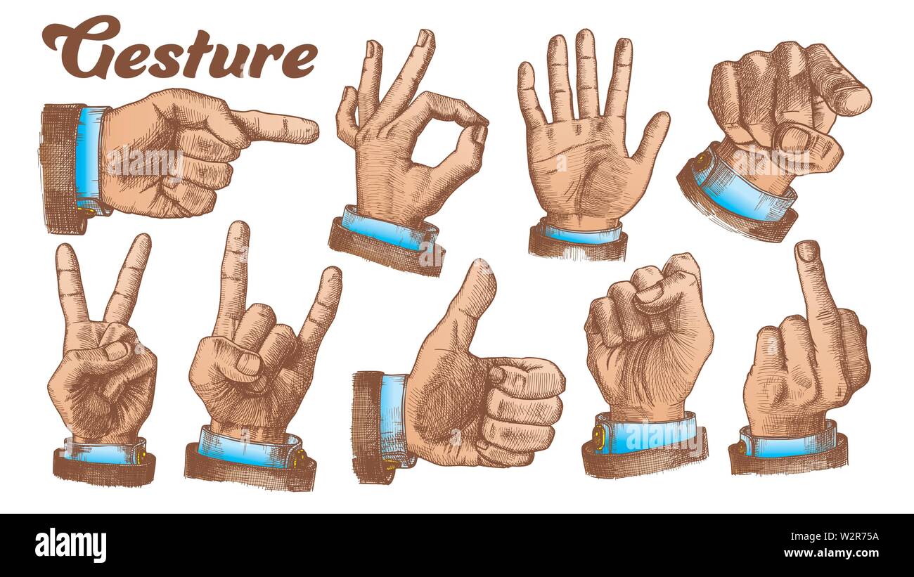 Multiple Male Color Hand Gesture Set Vector Stock Vector Image & Art ...
