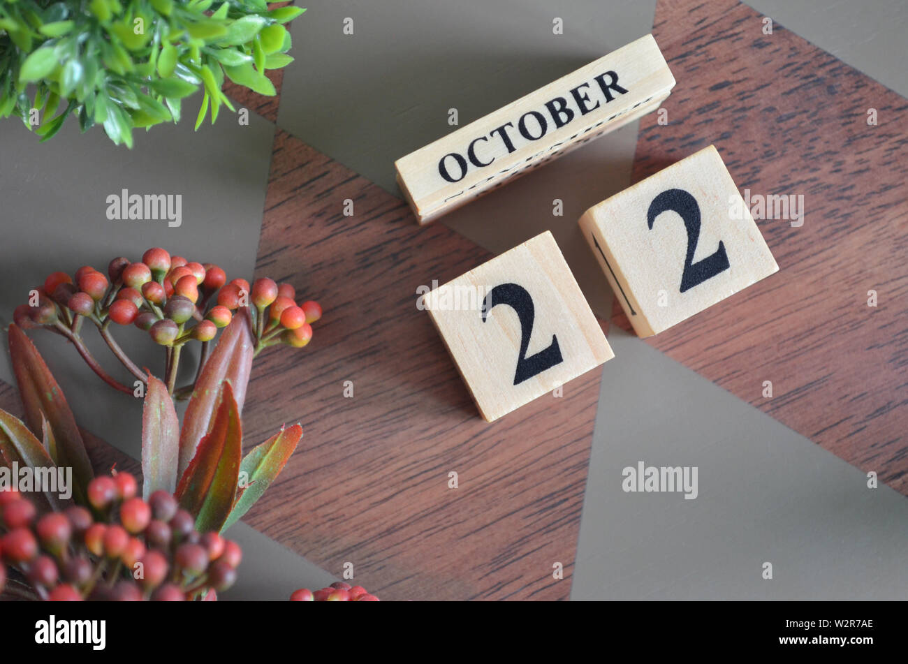 Date of October month. Diamond wood table for background Stock Photo ...