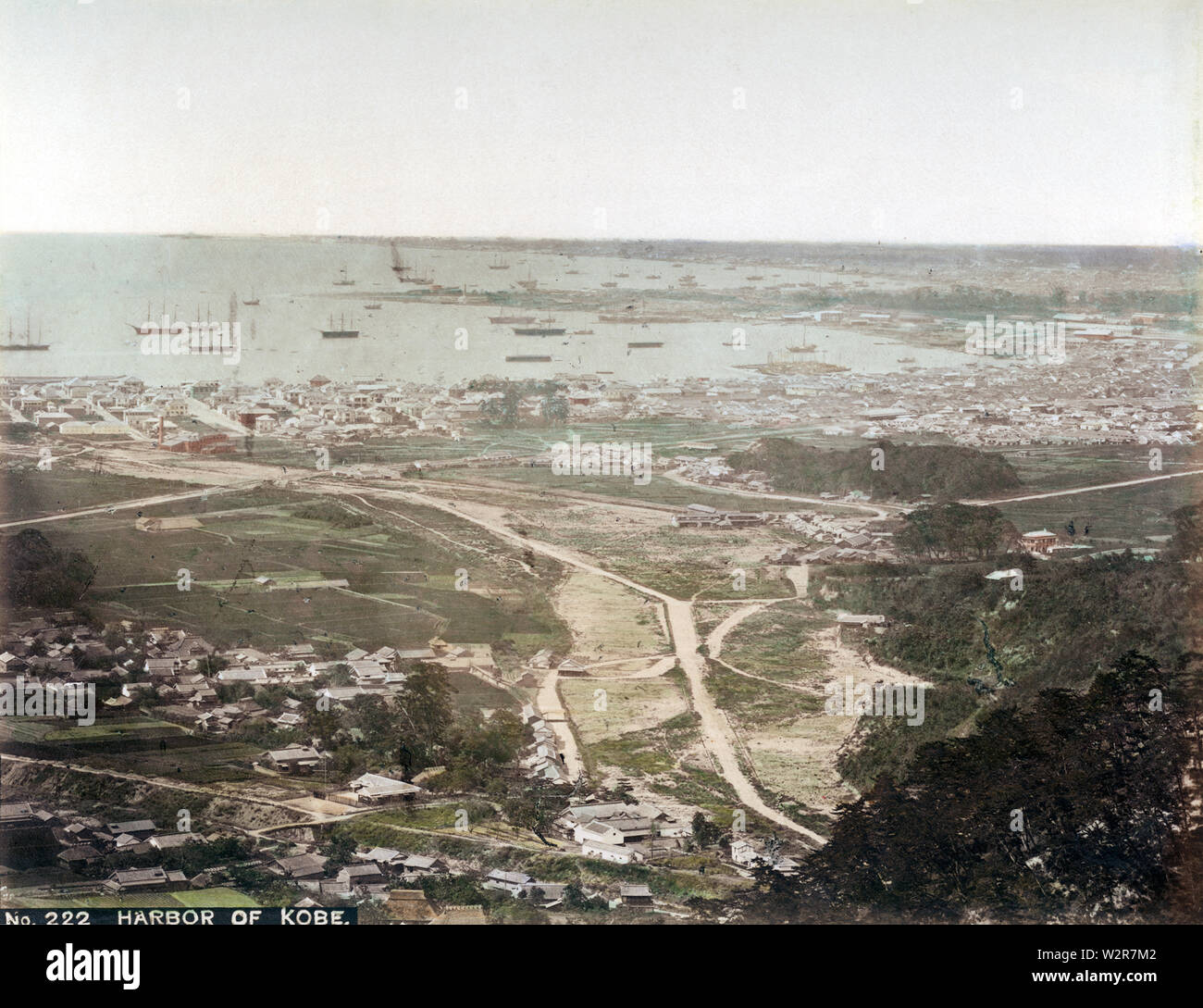 [ 1870s Japan - Panoramic View on Kobe ] — View of Kobe town and port ...