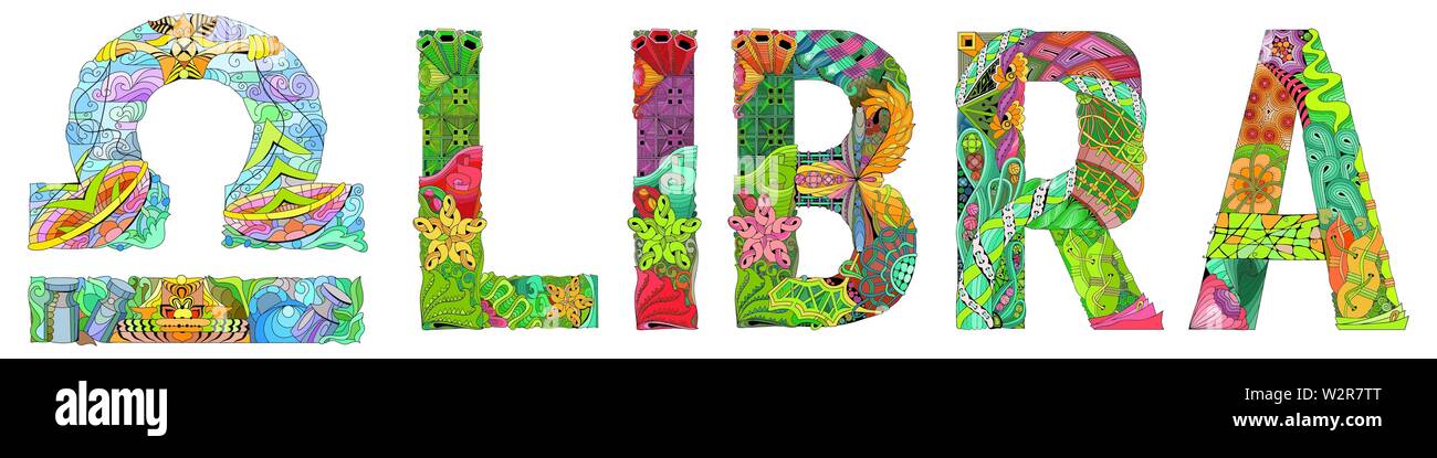 Libra zodiac sign cute retro zentangle stylized in vector Stock Vector ...