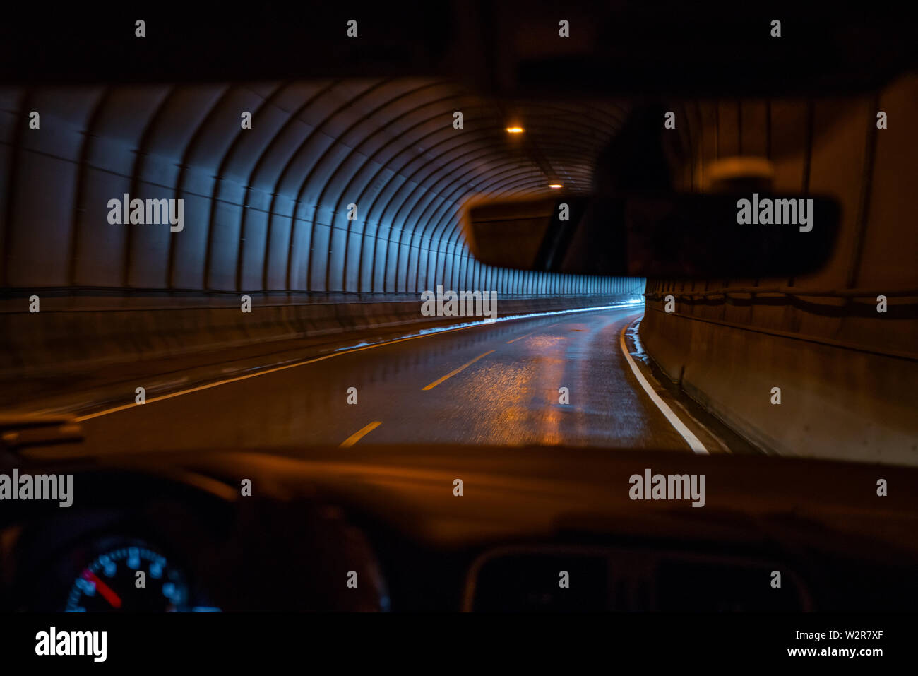 Driver's view, driving through a road tunnel, Lofoten Islands Stock ...