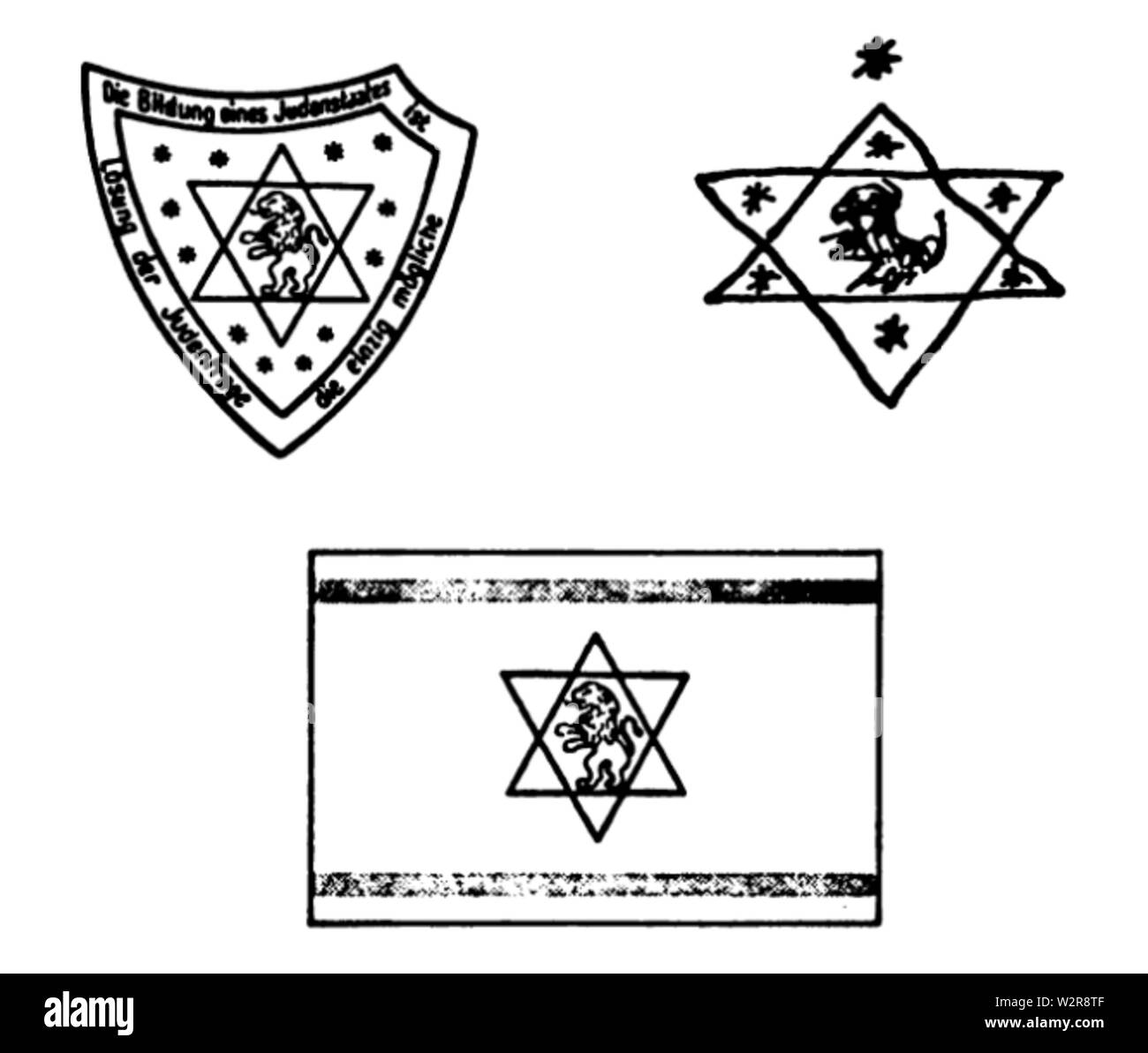Bodenheimer's and Herzl's drafts of the Zionist flag, compared to the ...