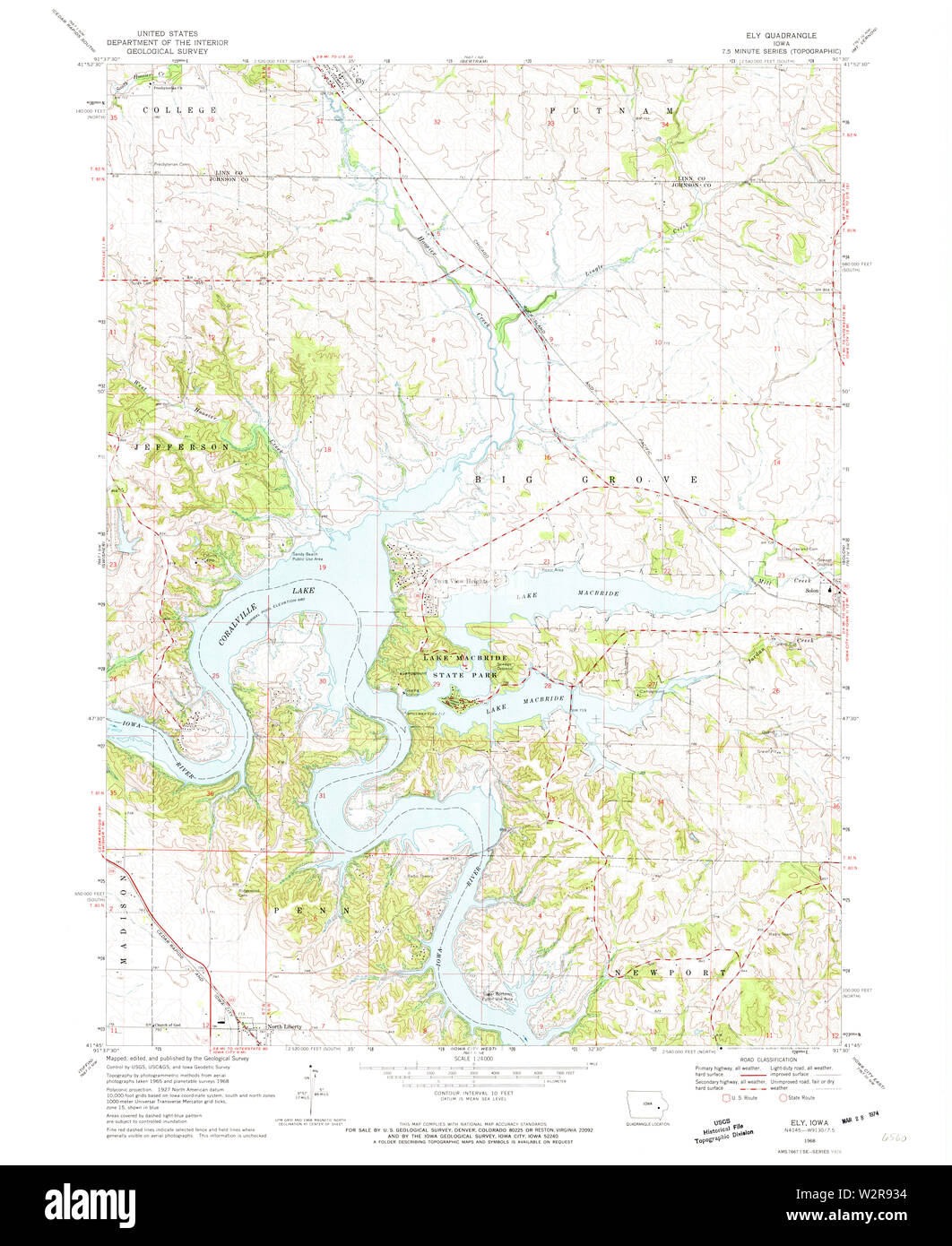 USGS TOPO Maps Iowa IA Ely 174619 1968 24000 Restoration Stock Photo ...
